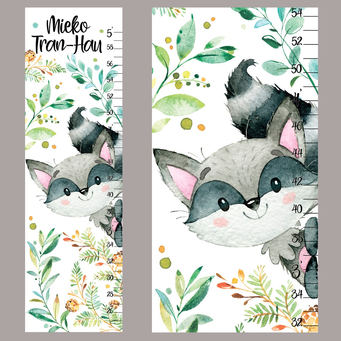 Raccoon Baby Growth Chart Forest Animals Nursery Wall Decor - Etsy