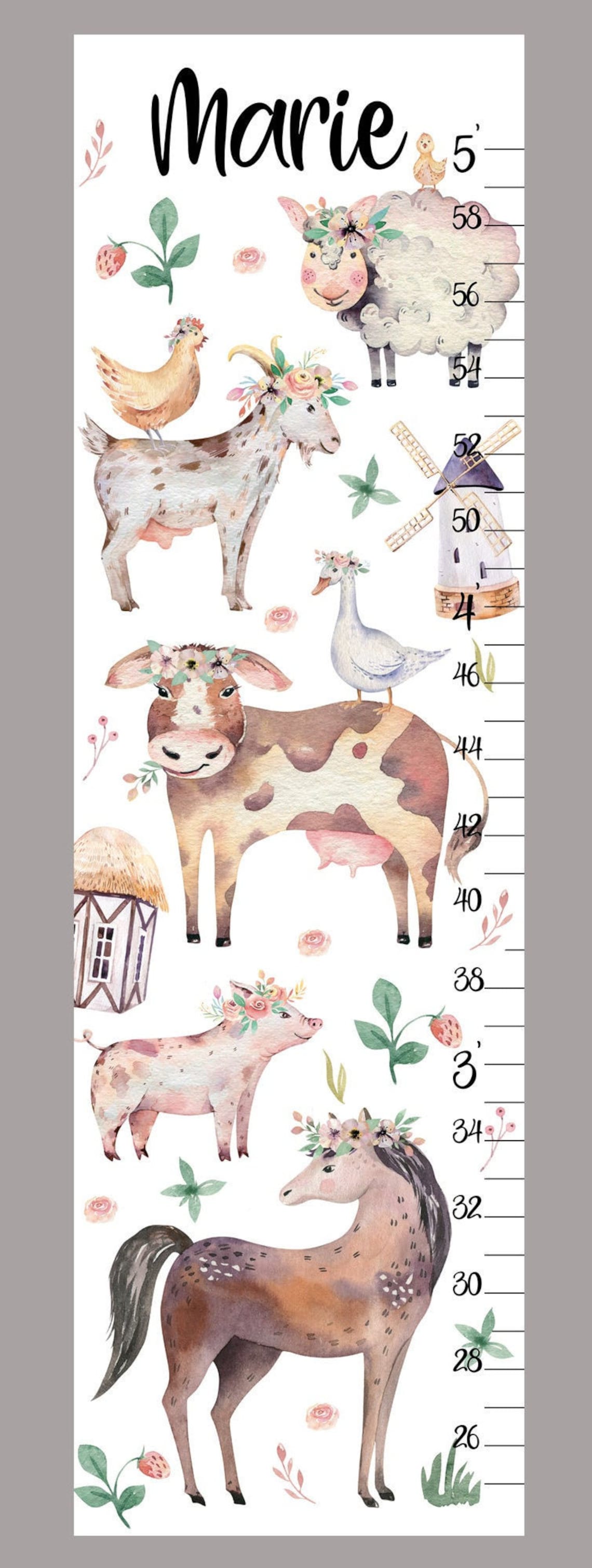 Farm Animals Growth Chart Canvas Personalized Height Chart - Etsy