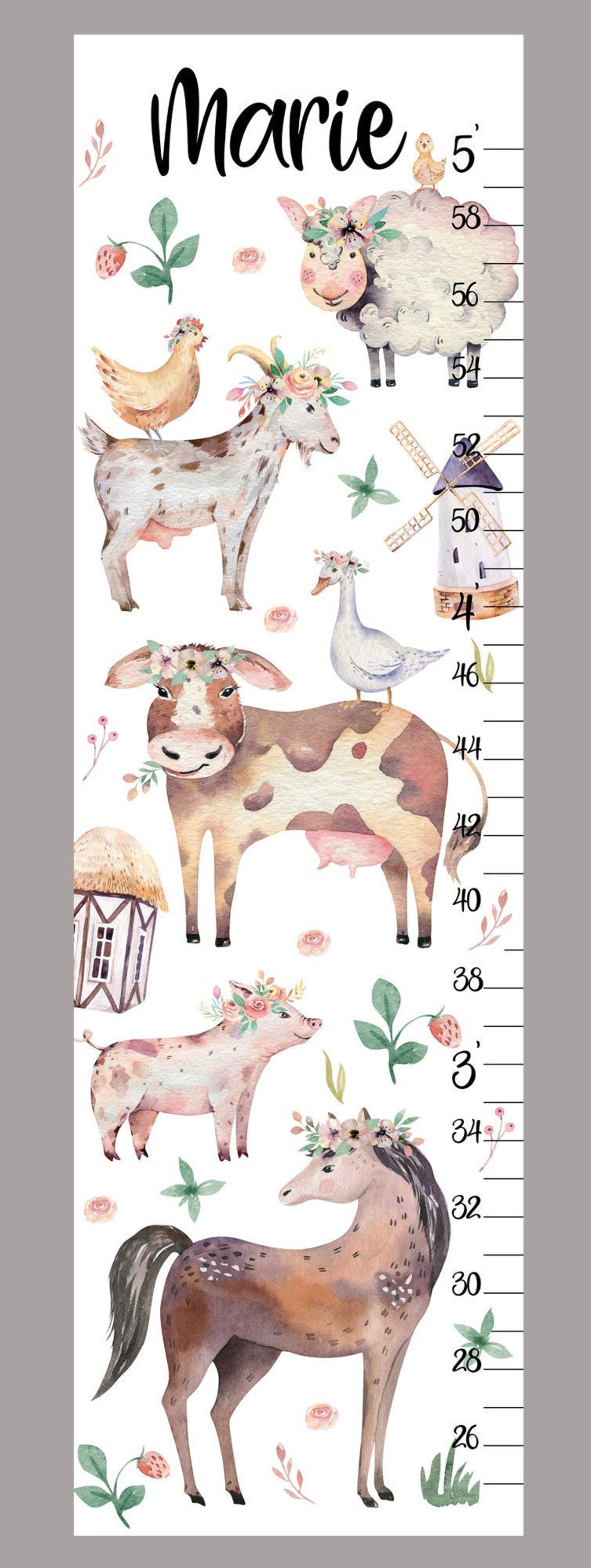 Farm Animals Growth Chart Canvas Personalized Height Chart - Etsy