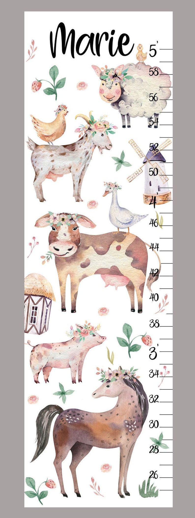 Farm Animals Growth Chart Canvas Personalized Height Chart - Etsy