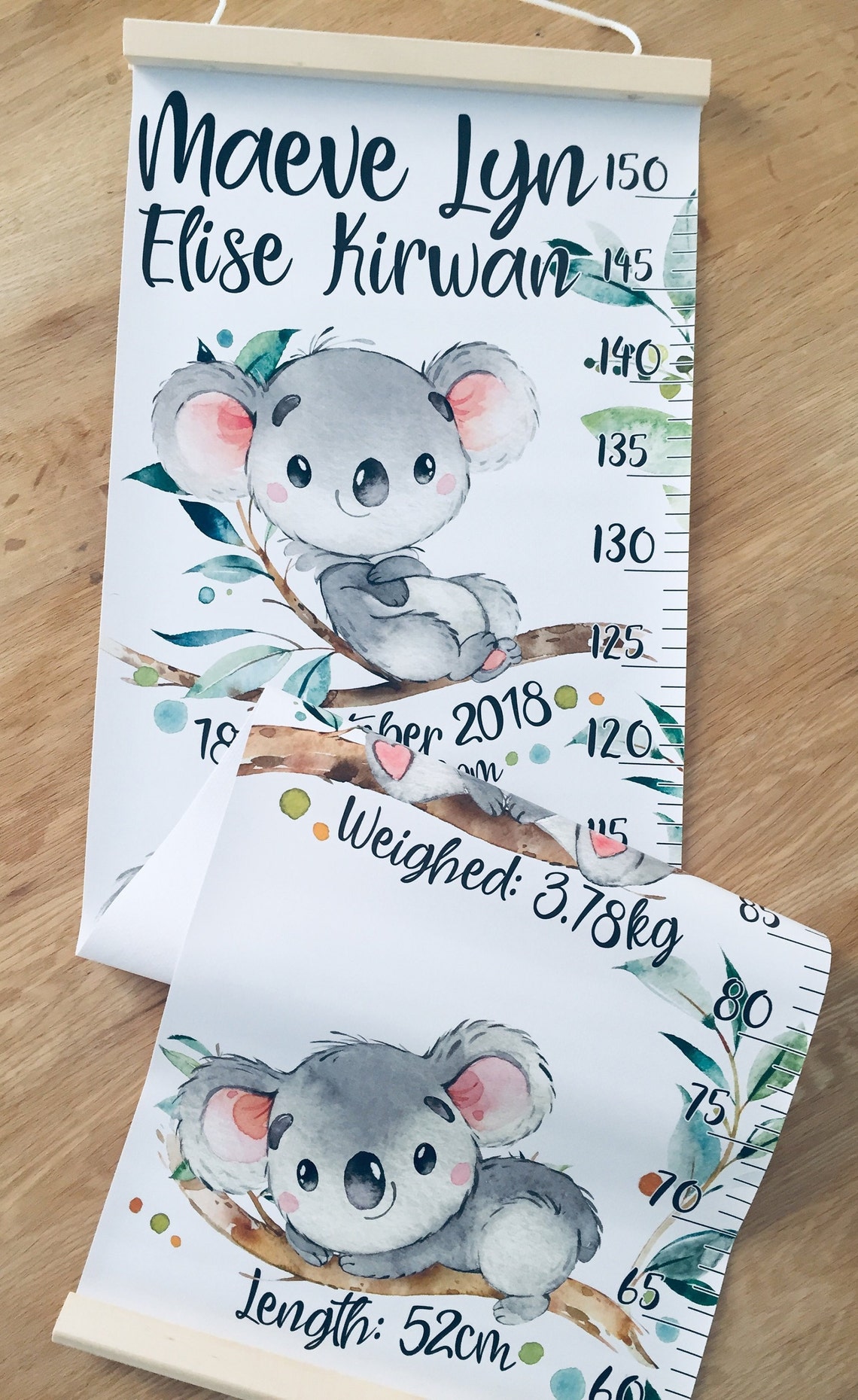 Cute Koala Growth Chart Nursery Art Canvas Personalized Growth | Etsy