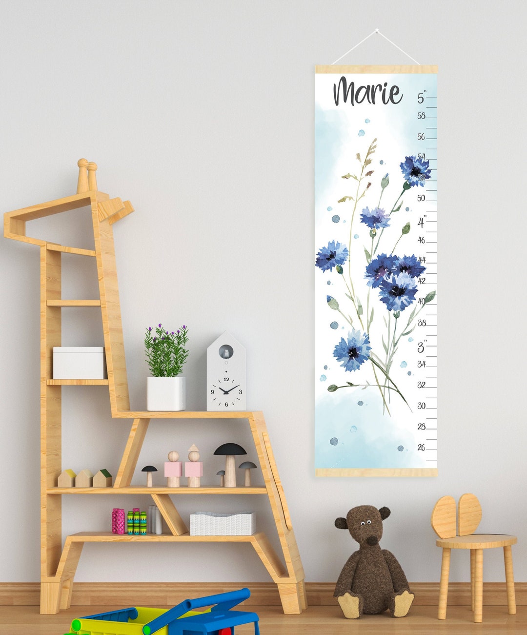 Flowers Growth Chart for Girl Canvas Personalized Height Chart Girl ...