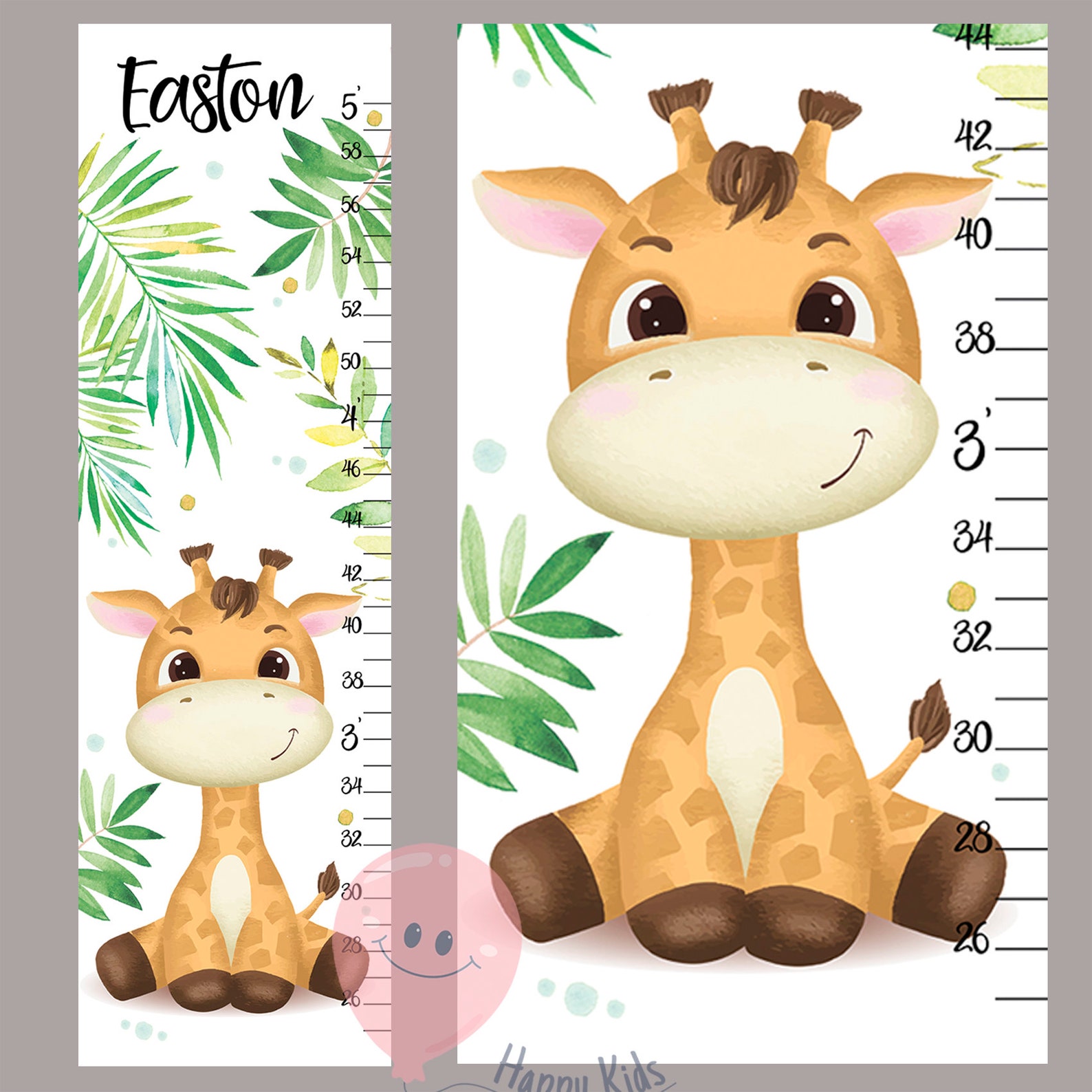 Baby Giraffe Height Chart Safari Growth Chart African Animals Nursery ...
