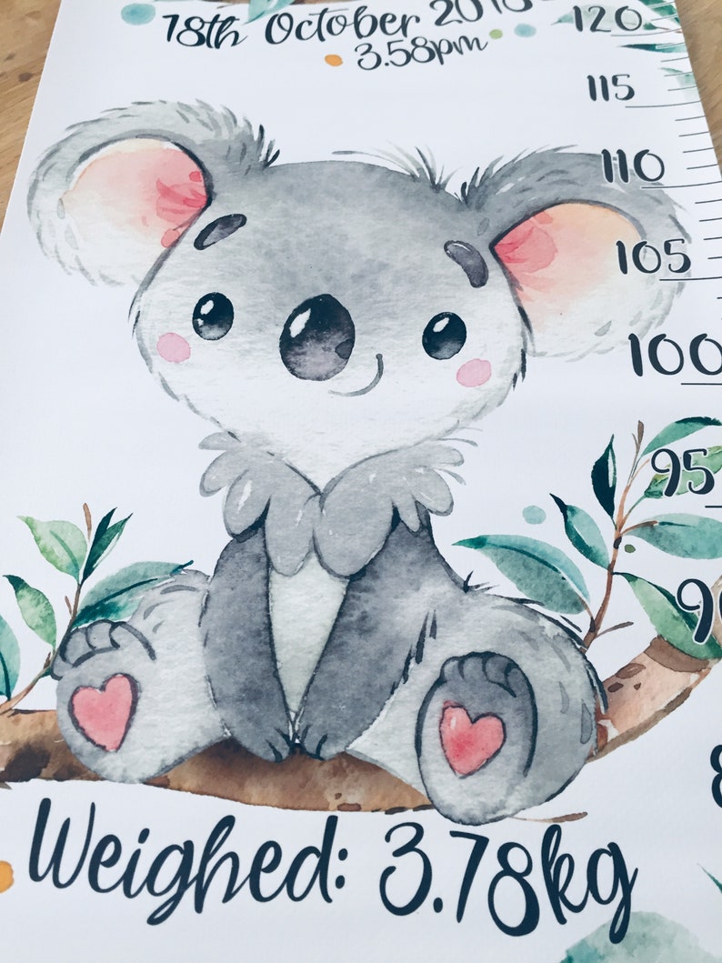 Cute Koala Growth Chart Nursery Art Canvas Personalized Growth | Etsy