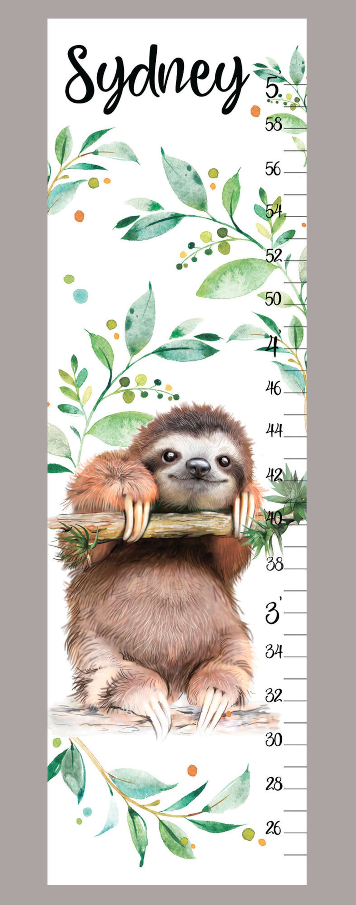 Sloth growth chart Animals nursery decor Personalized height | Etsy