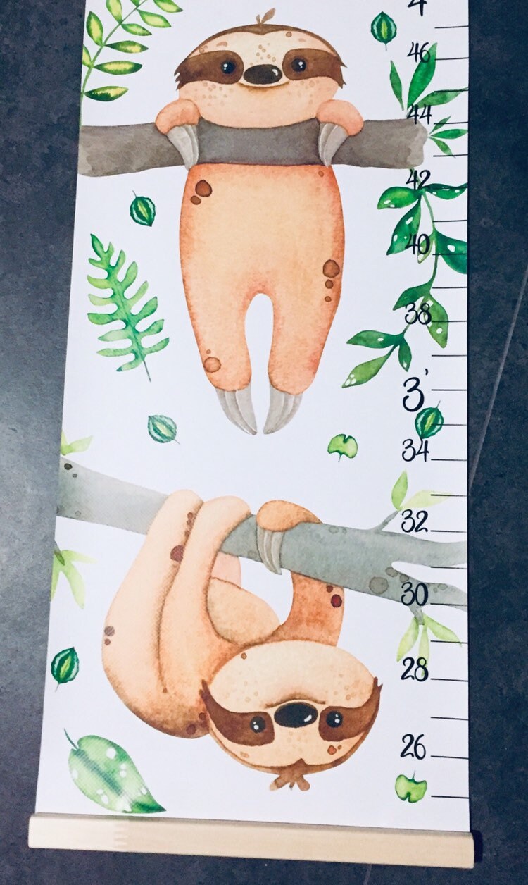 Cute sloth growth chart Cute animals nursery art Canvas | Etsy