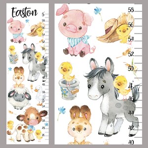 Growth Chart Farm Animals Canvas Personalized Height Chart Farmhouse ...