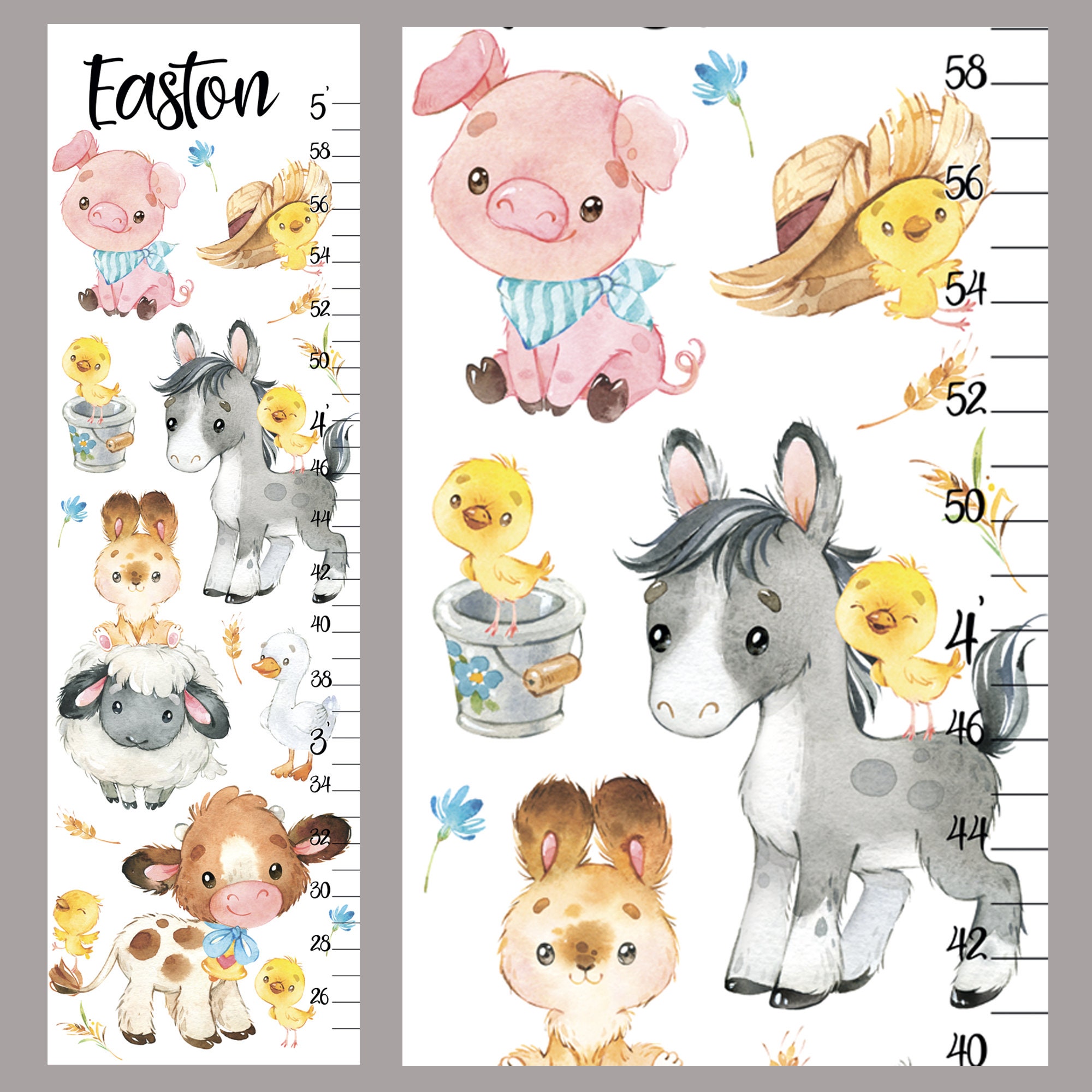 Growth Chart Farm Animals Canvas Personalized Height Chart | Etsy