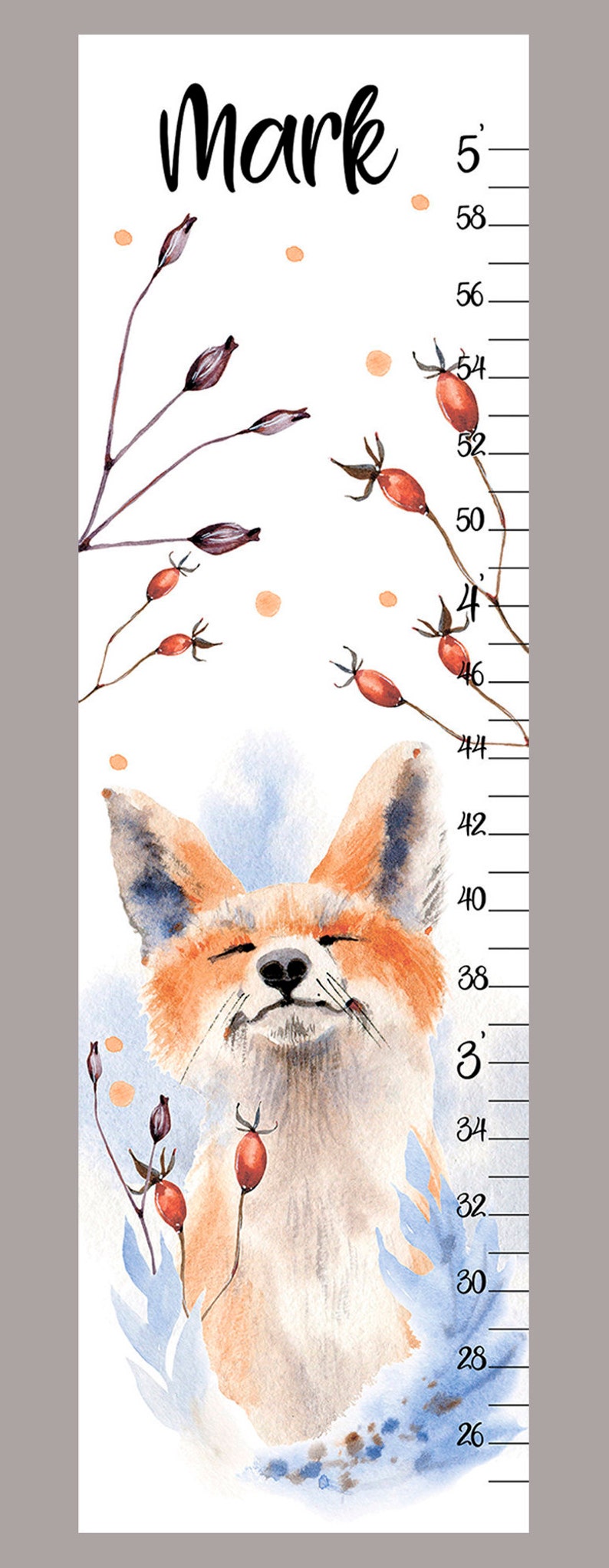 Fox Growth Chart Woodland Height Chart Fox Nursery Gift Shower | Etsy