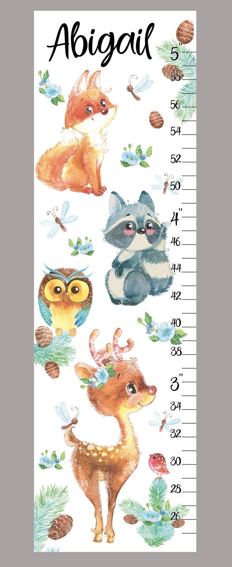 Forest Animals Growth Chart Woodland Nursery Art Canvas | Etsy