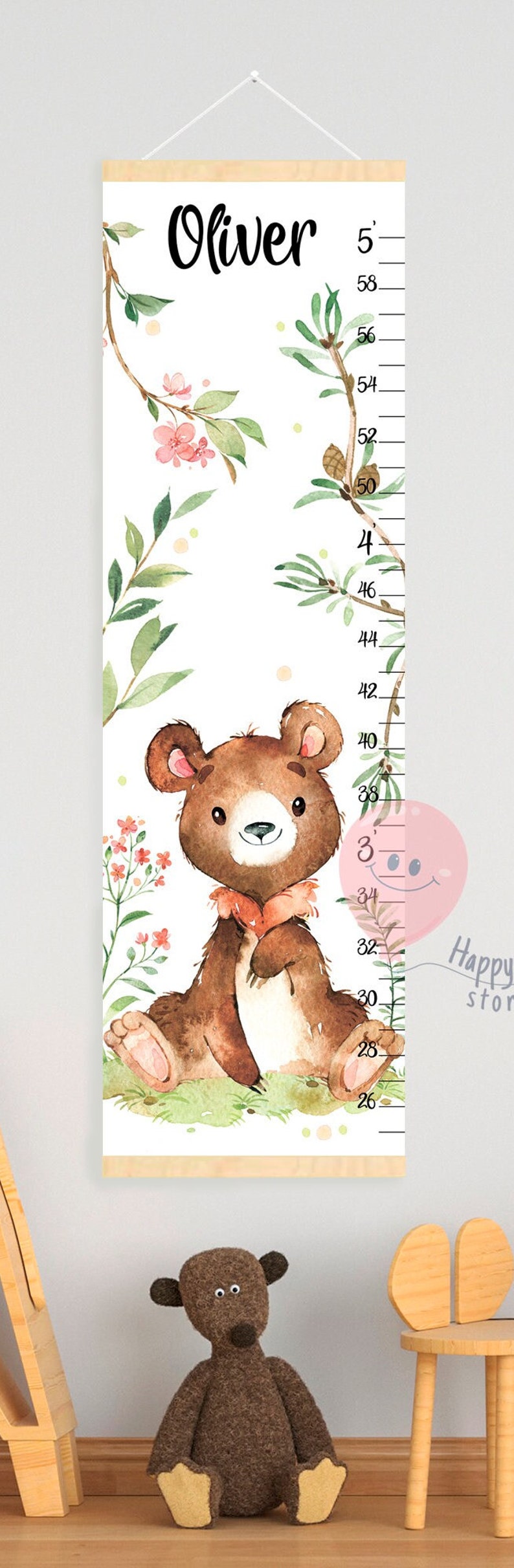 Bear Baby Height Chart Personalized Growth Chart Woodland Animals ...
