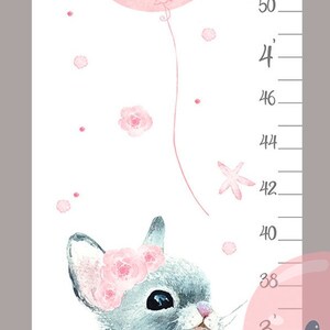 Height Chart Bunny With Balloon Rabbit Growth Chart Bunny Nursery Wall ...