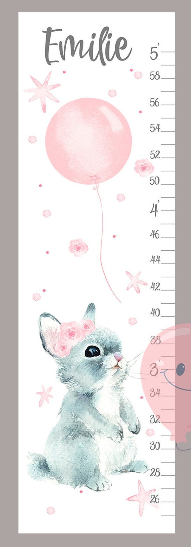 Height Chart Bunny With Balloon Rabbit Growth Chart Bunny - Etsy
