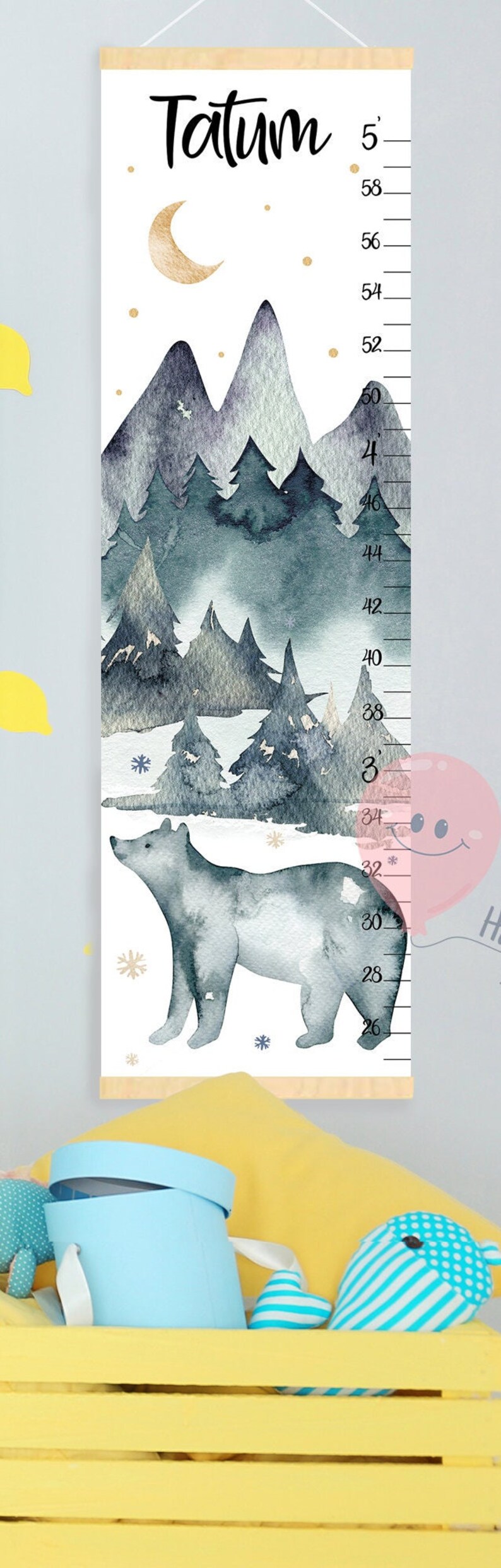 Bear Height Chart Personalized Growth Chart Mountain and Forest Nursery ...
