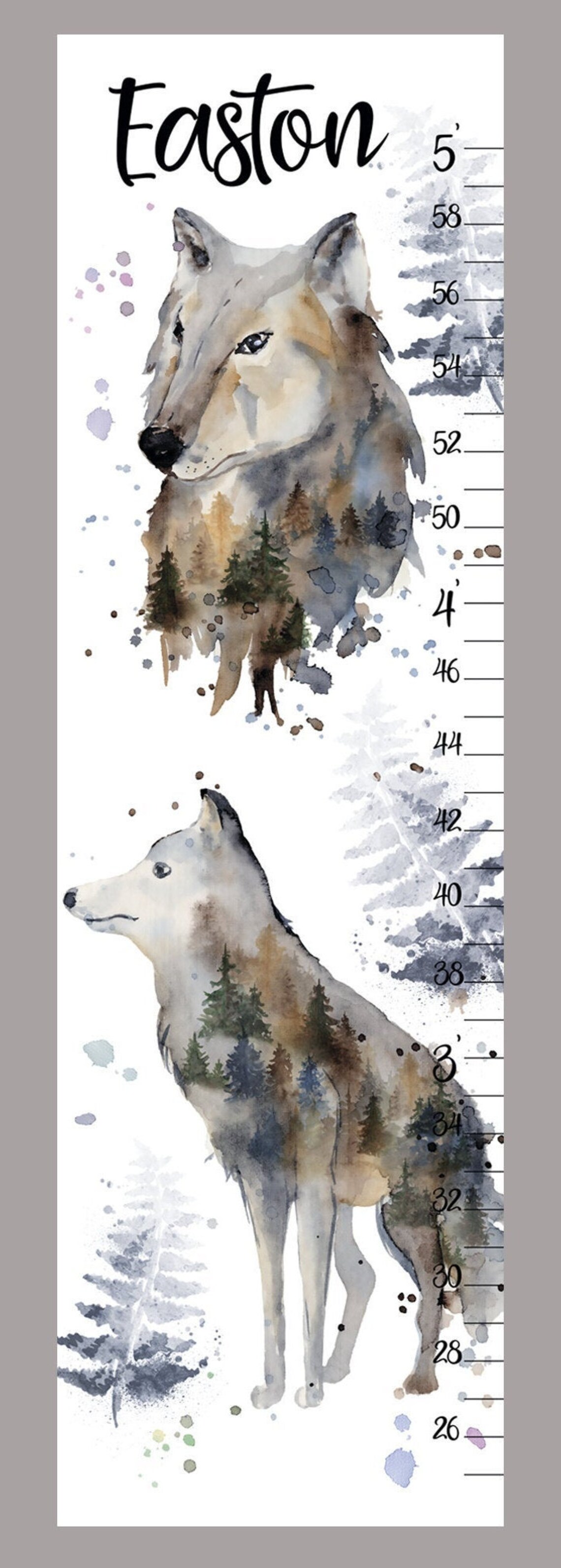 Wolf Growth Chart Forest Animals Nursery Decor Woodland Shower - Etsy