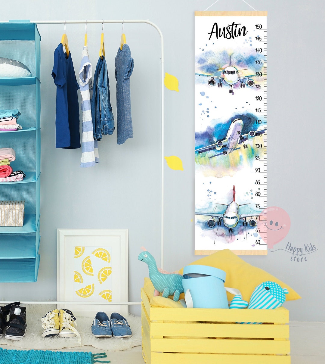 Airplane Growth Chart – Airbus Nursery Decor, Personalized Wall Height ...