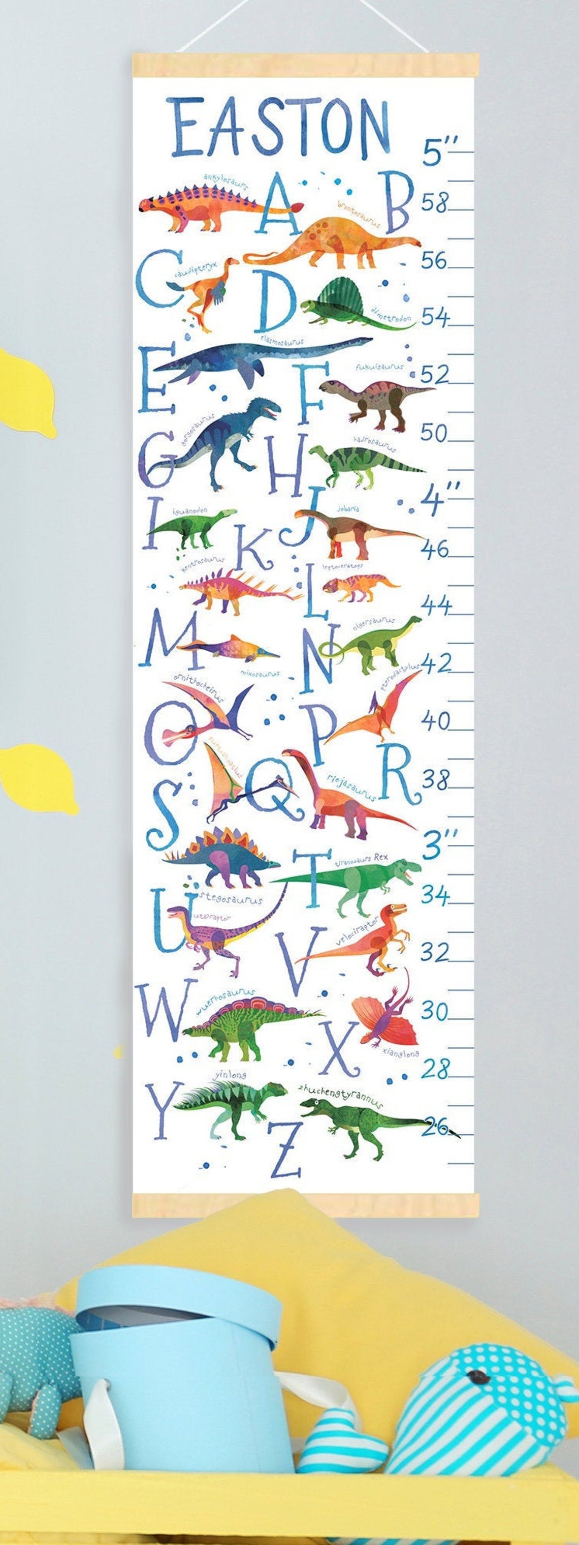 Height Chart Dinosaurs Alphabet Custom Canvas Personalized | Etsy