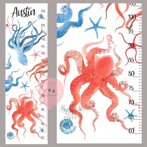 Octopus Growth Chart Under the Sea Height Chart Nautical Sea Creatures ...