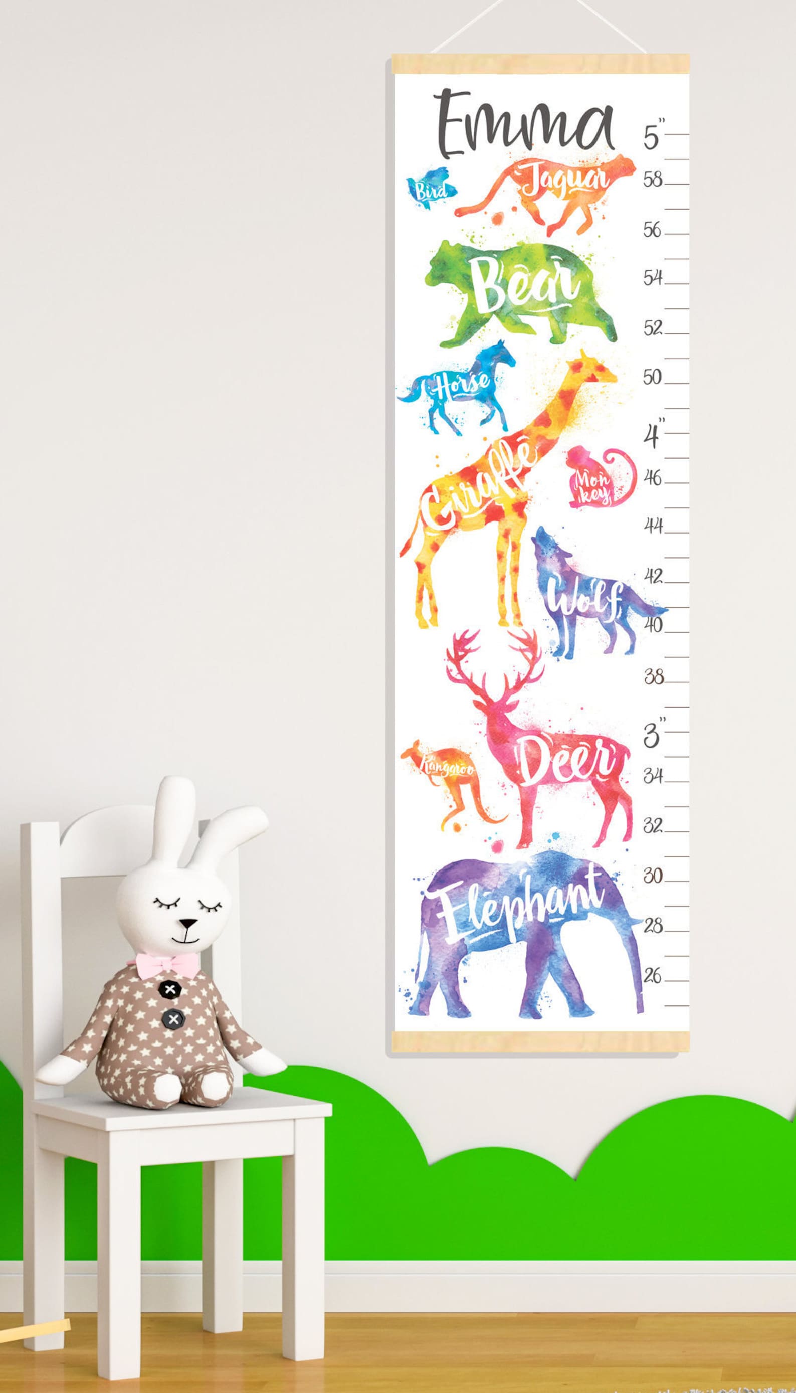 Jungle animals height chart Personalised canvas growth chart | Etsy