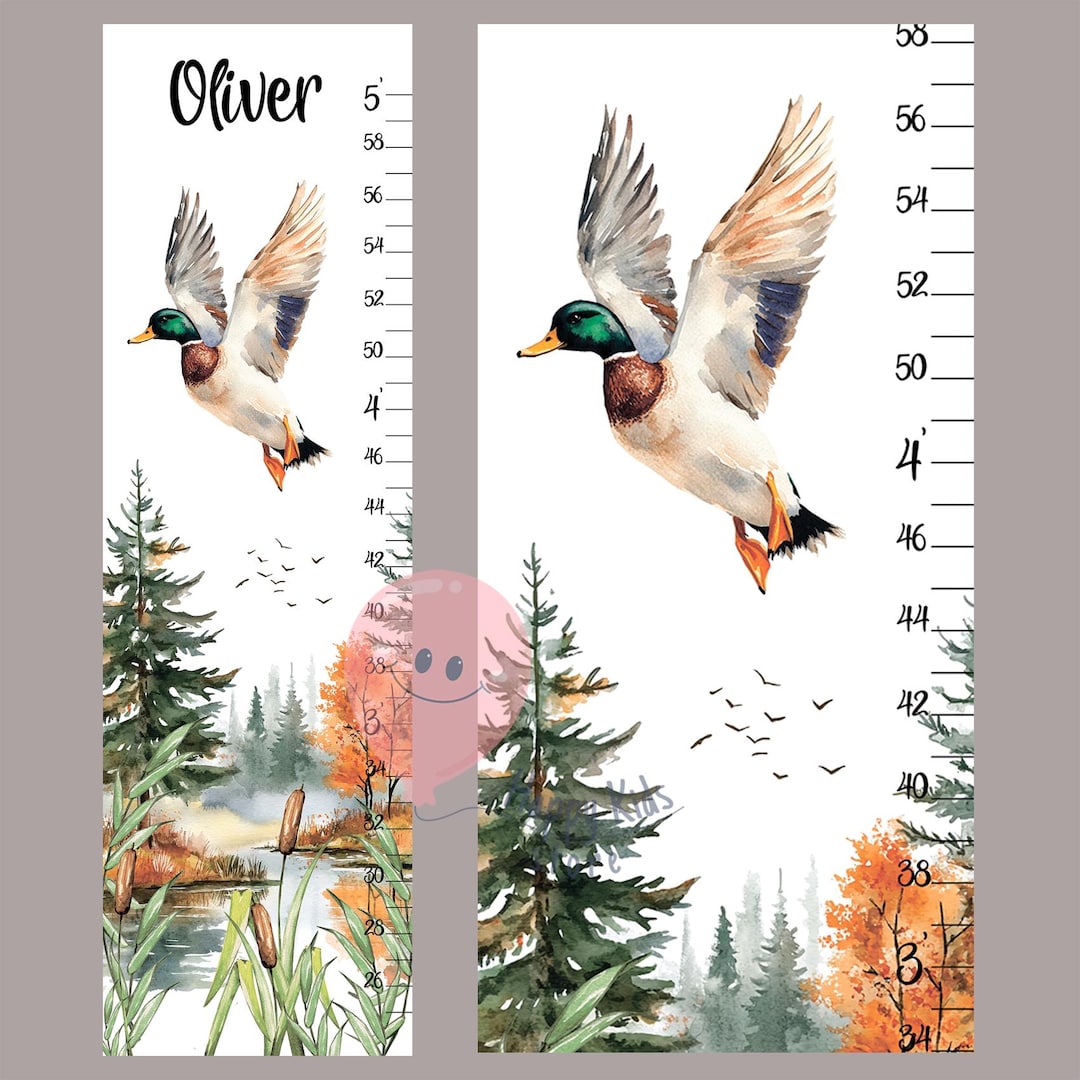 Growth Chart Mallard Duck, Personalized Woodland Nursery Wall Height ...