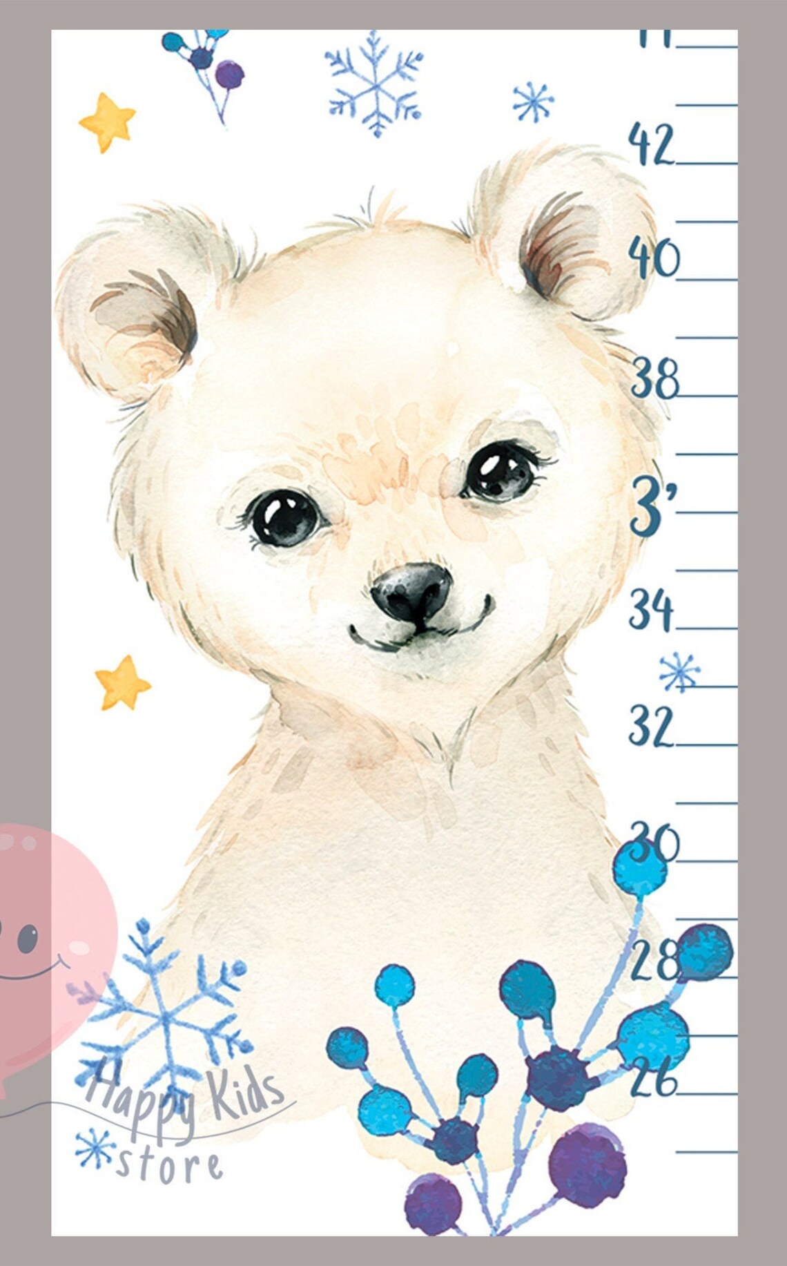 Polar Bear Height Chart Kids Growth Chart Arctic Animals - Etsy