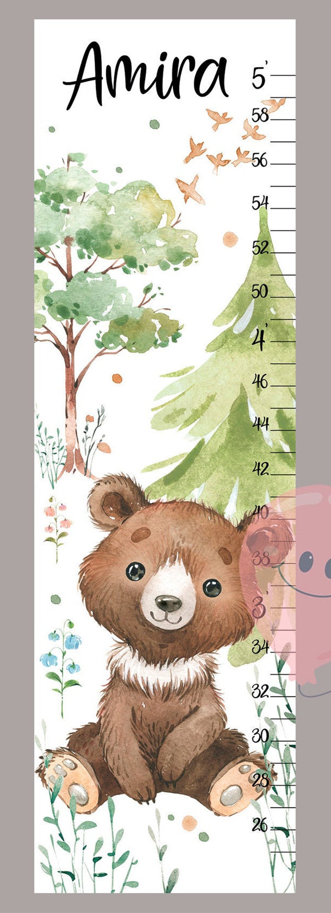 Bear Baby Height Chart Personalized Growth Chart Woodland - Etsy