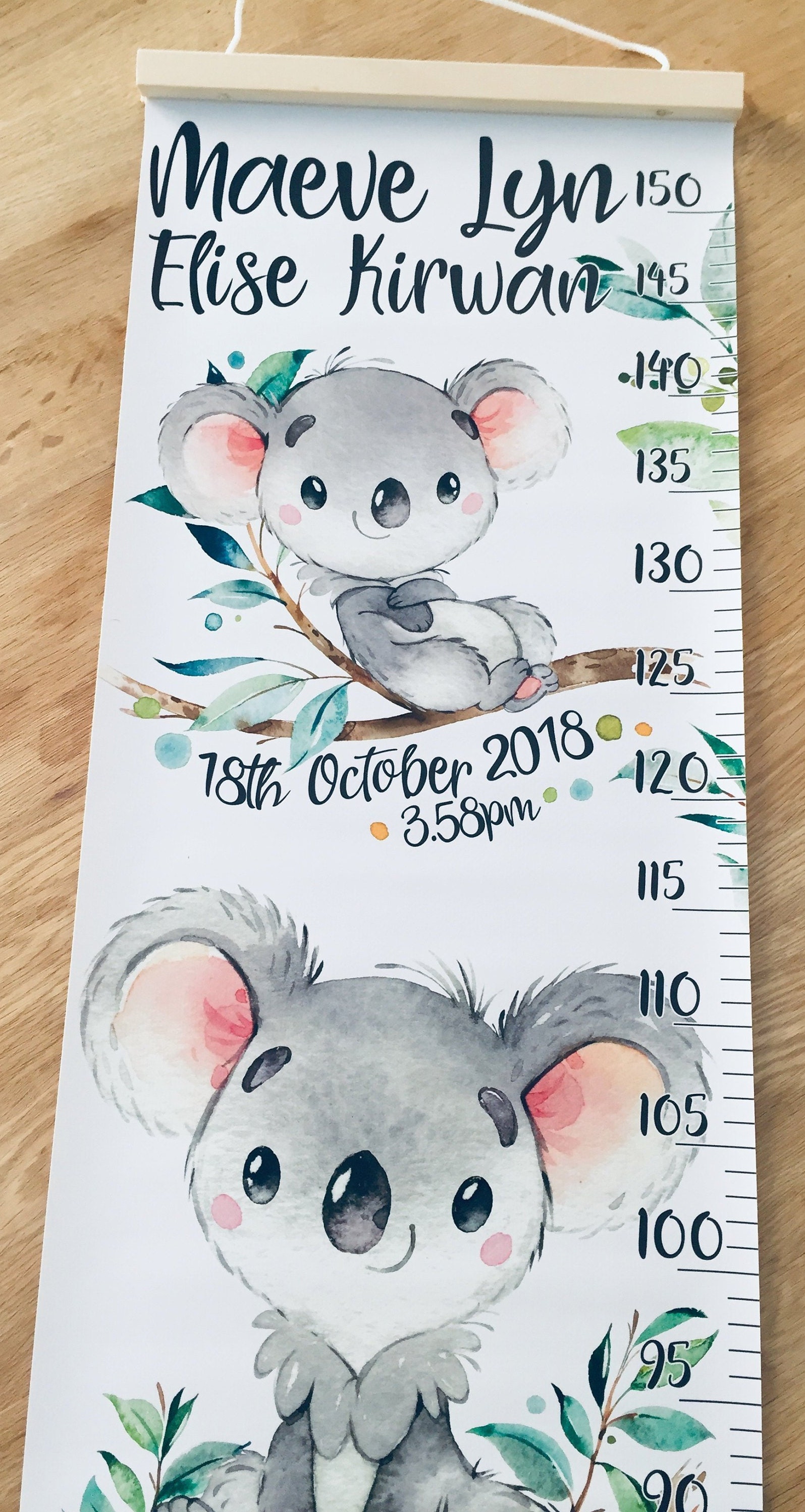 Cute Koala Growth Chart Nursery Art Canvas Personalized Growth | Etsy
