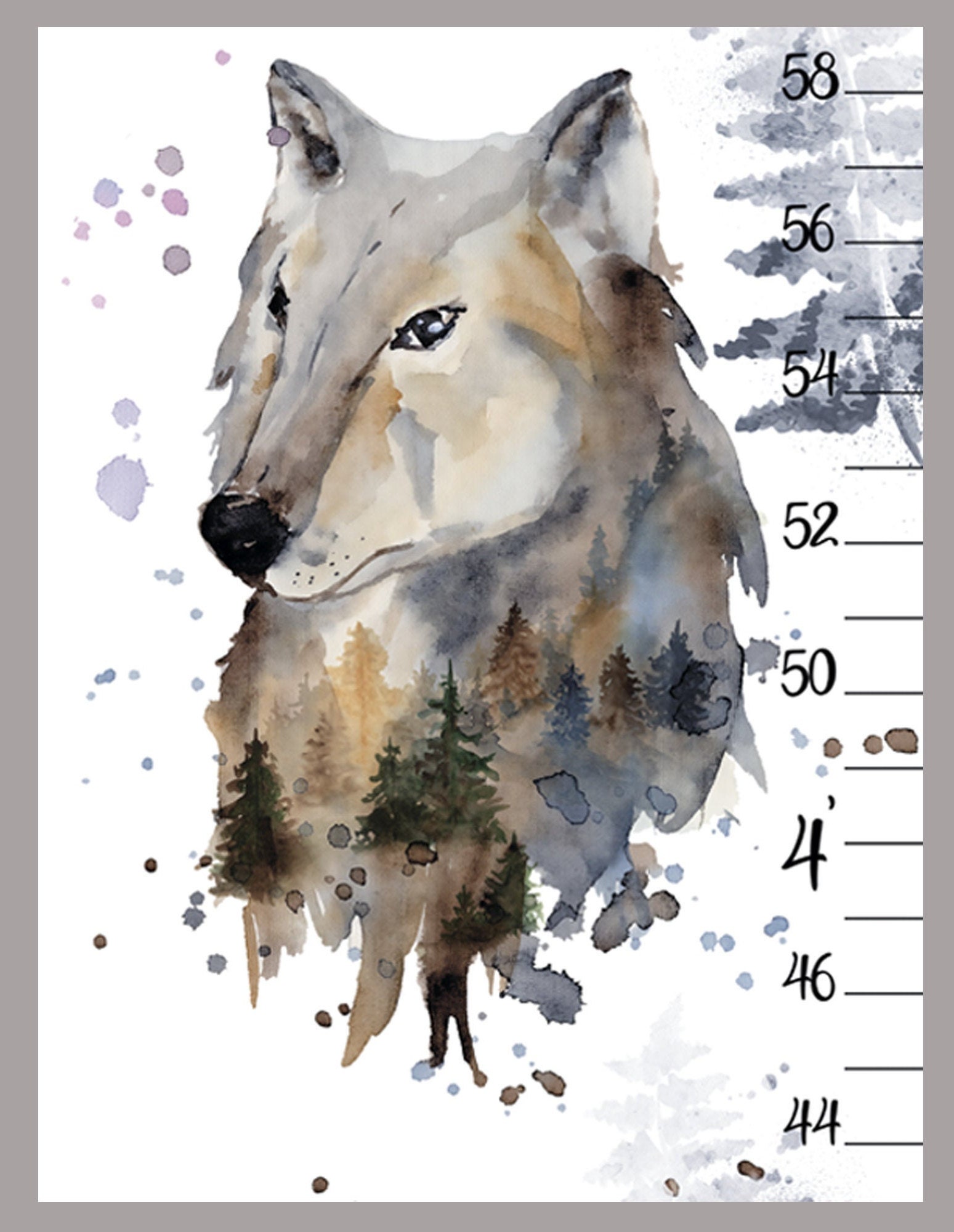 Wolf growth chart Forest animals nursery decor Woodland shower | Etsy