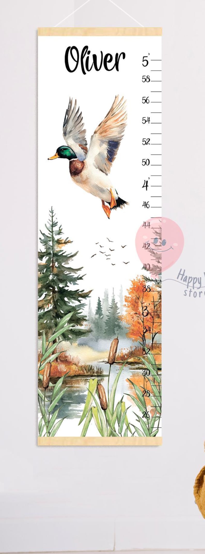 Mallard Duck Growth Chart, Forest Nursery Wall Ruler, Personalized Kids ...