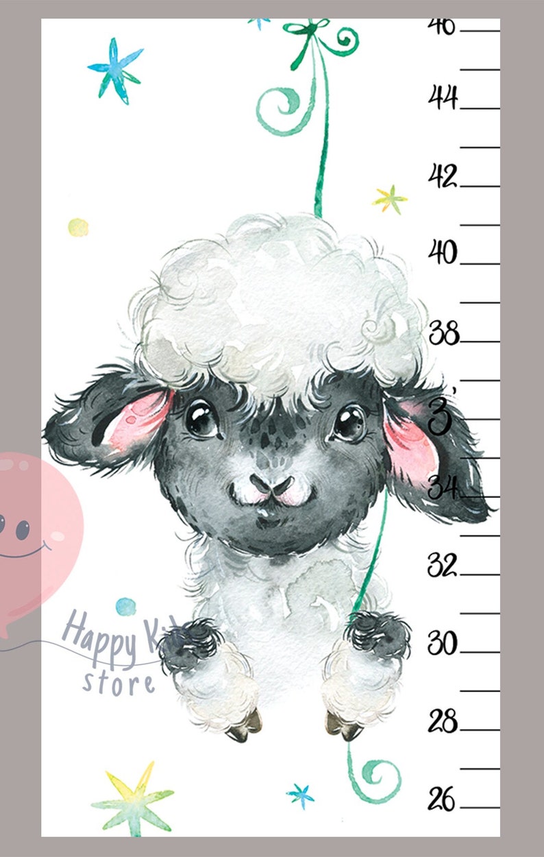 Growth Chart Lamb Sheep and Balloons Height Chart Baby Nursery Decor ...