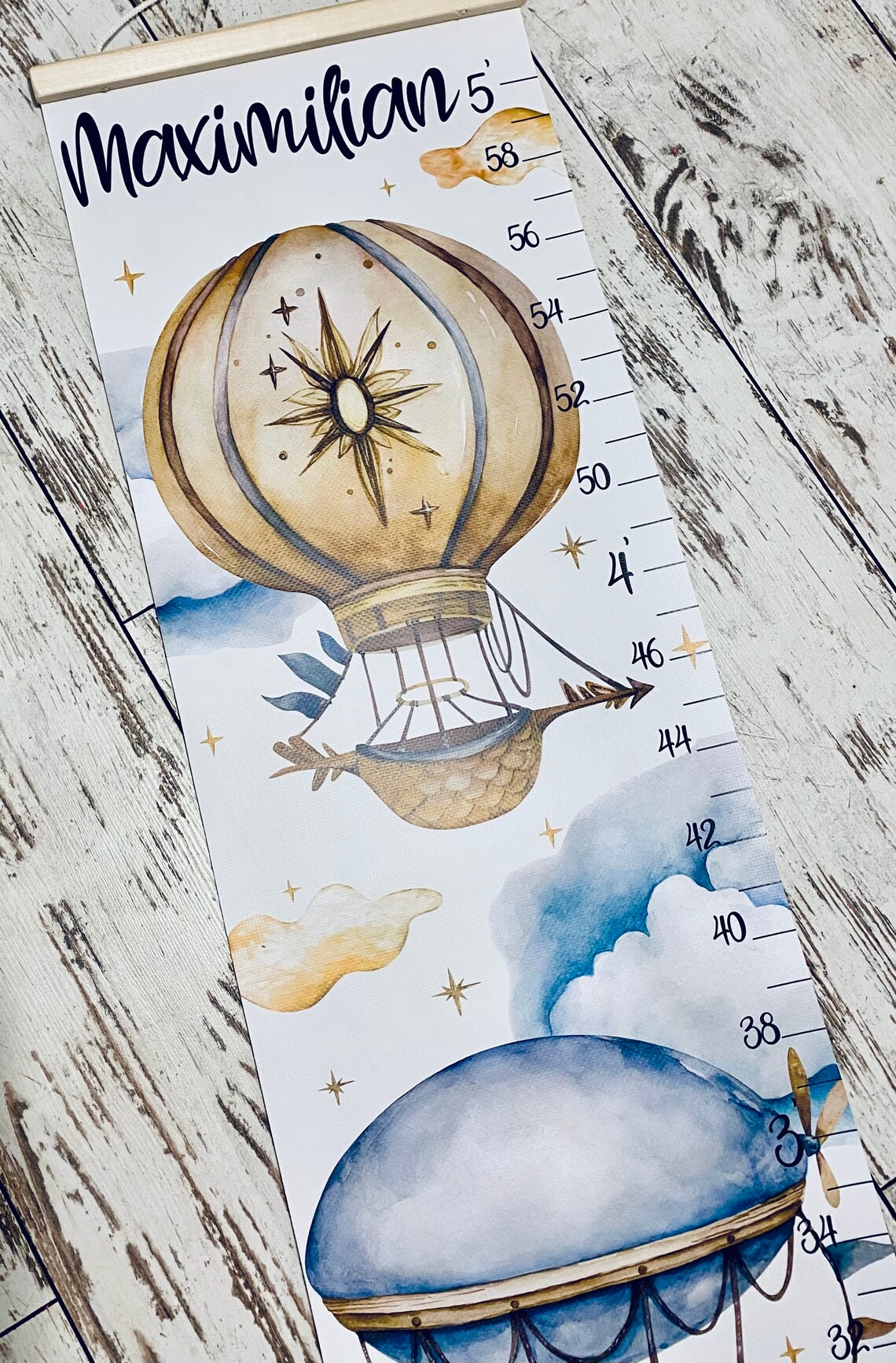 Hot Air Balloons Growth Chart Boy Height Chart Vintage - Etsy