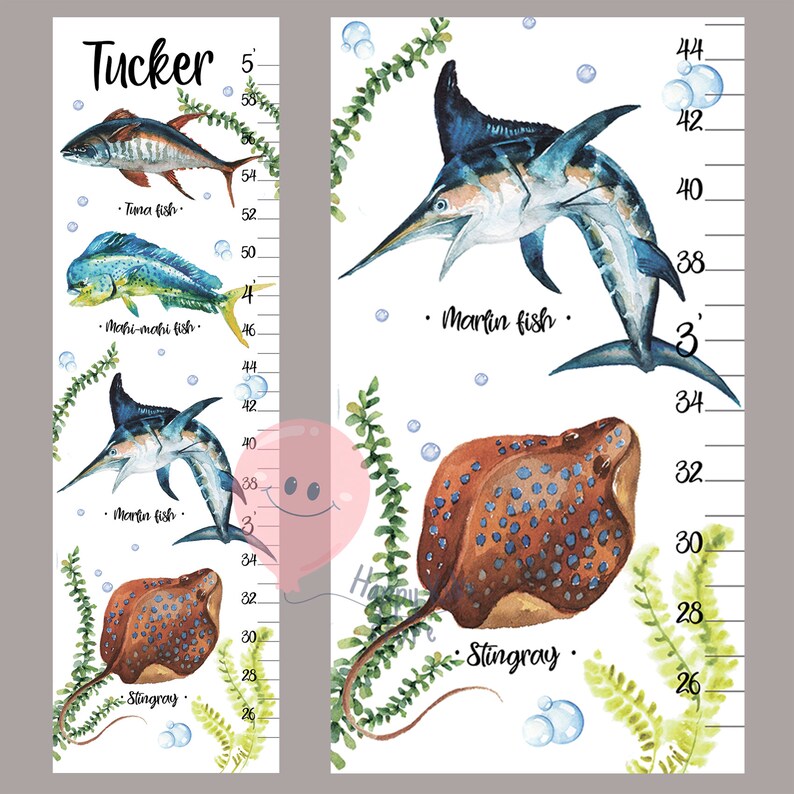 Fishing Growth Chart Marine Fish Height Chart Ocean Fish | Etsy