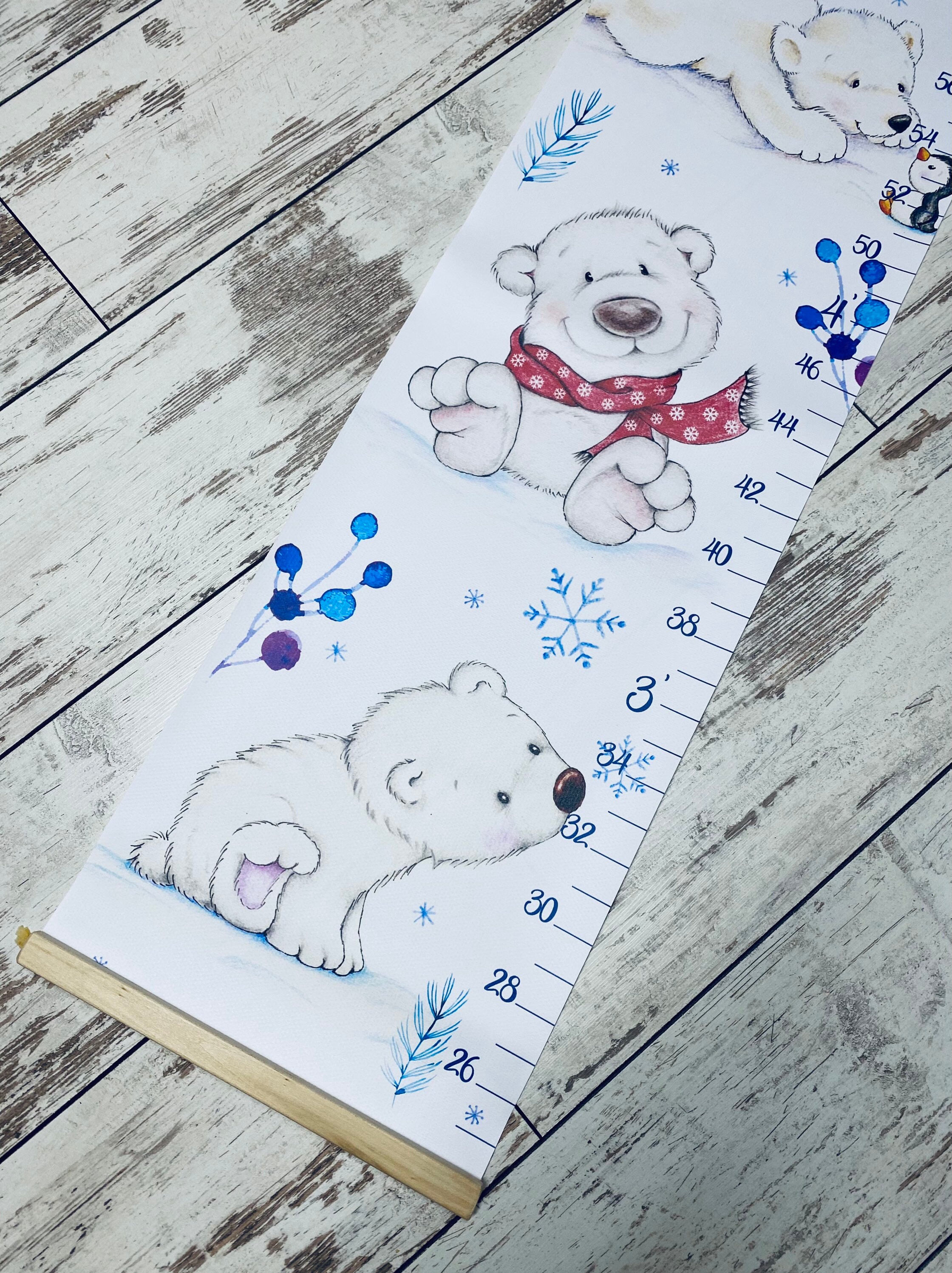 Polar Bears Growth Chart Personalized Canvas Height Chart Bear | Etsy