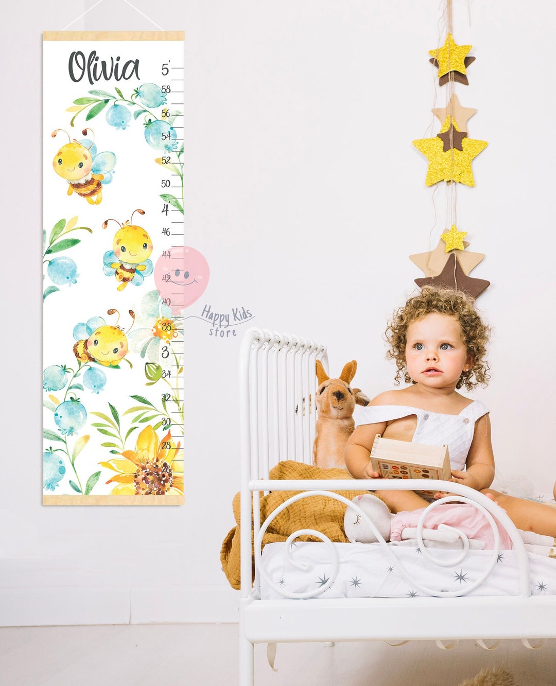 Bee Height Chart Buzzing Beehive Growth Chart Flowers Nursery Decor ...