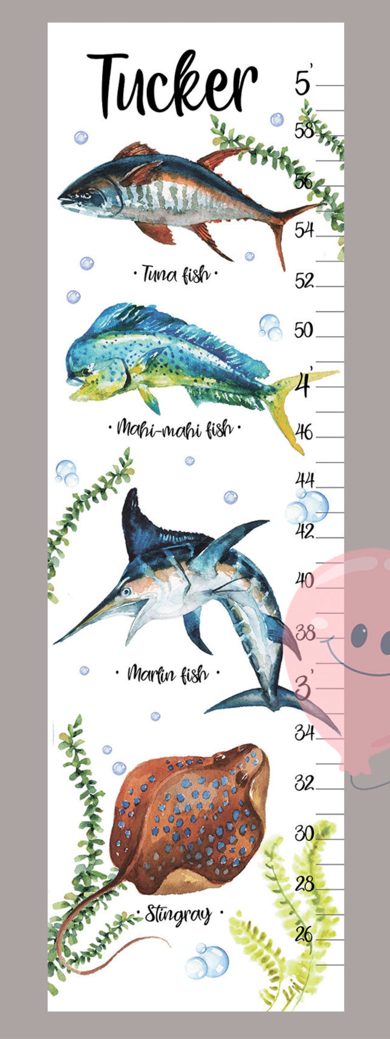 Fishing Growth Chart Marine Fish Height Chart Ocean Fish | Etsy