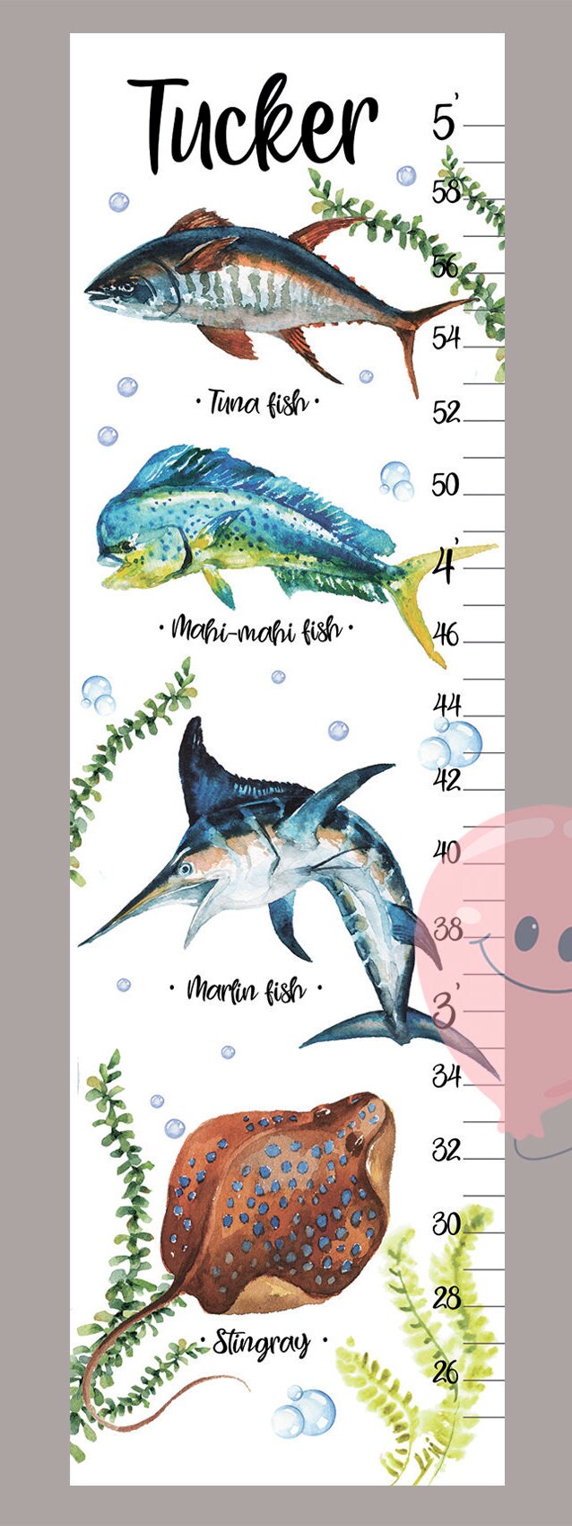 Fishing Growth Chart Marine Fish Height Chart Ocean Fish | Etsy