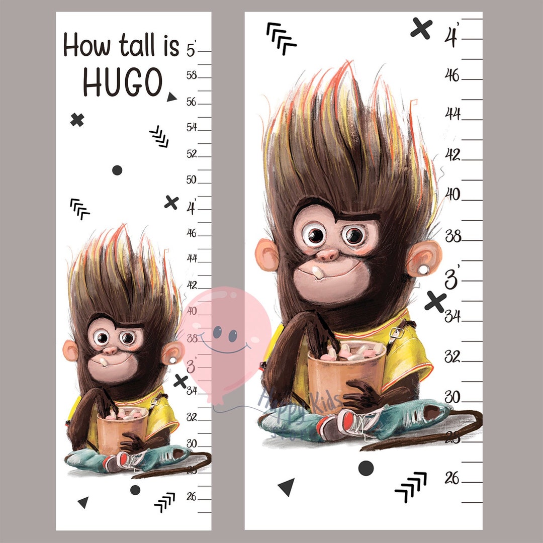 Monkey Height Chart Сhimpanzee Baby Growth Chart Safari Animals Nursery ...