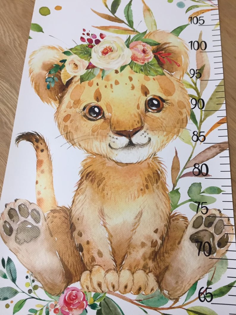 Lion growth chart Canvas personalized height chart Safari | Etsy