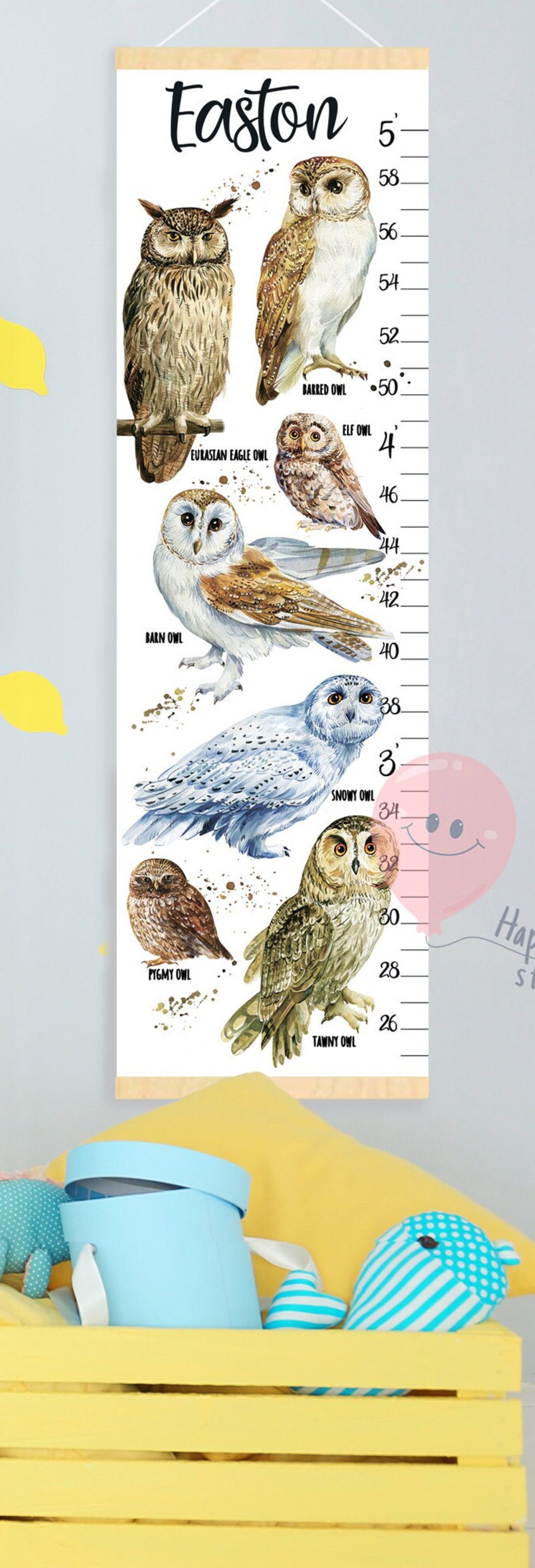 Types of Owls Growth Chart Personalized Height Chart Woodland | Etsy