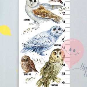 Types of Owls Growth Chart Personalized Height Chart Woodland Birds ...