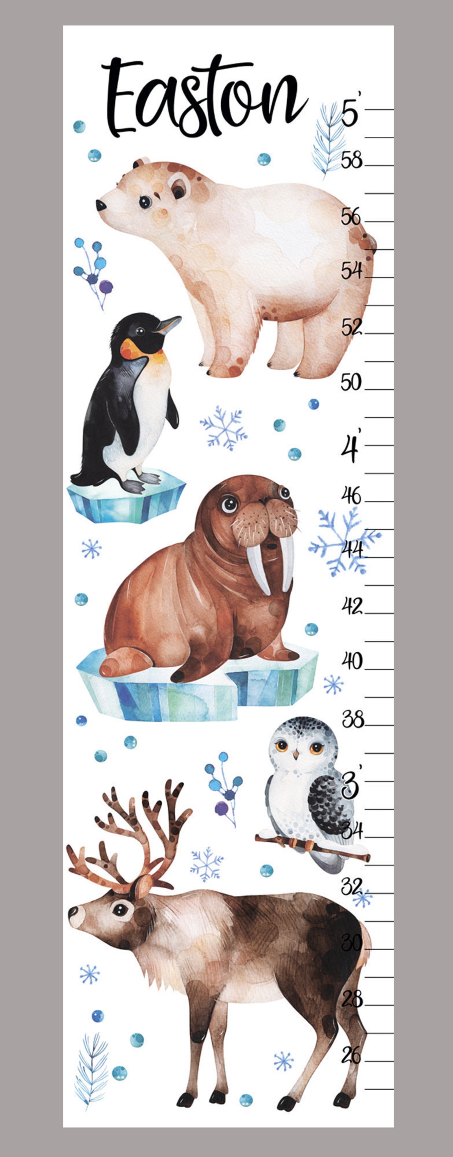 Arctic animals growth chart Canvas height chart | Etsy
