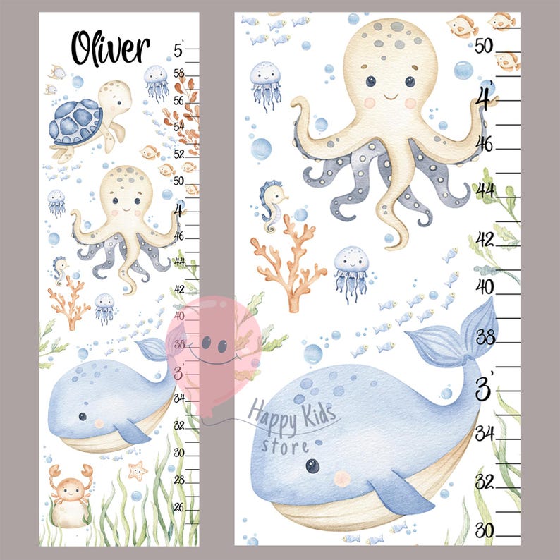 Personalized Ocean Growth Chart | Sea Creatures Nursery Height Ruler - Etsy