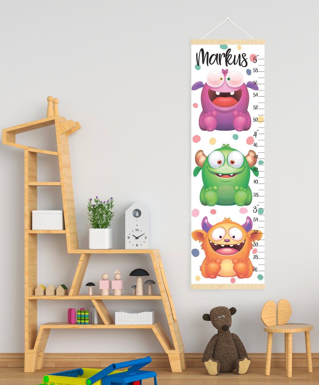 Cute Monsters Growth Chart Personalized Canvas Growth Chart Custom Kid ...