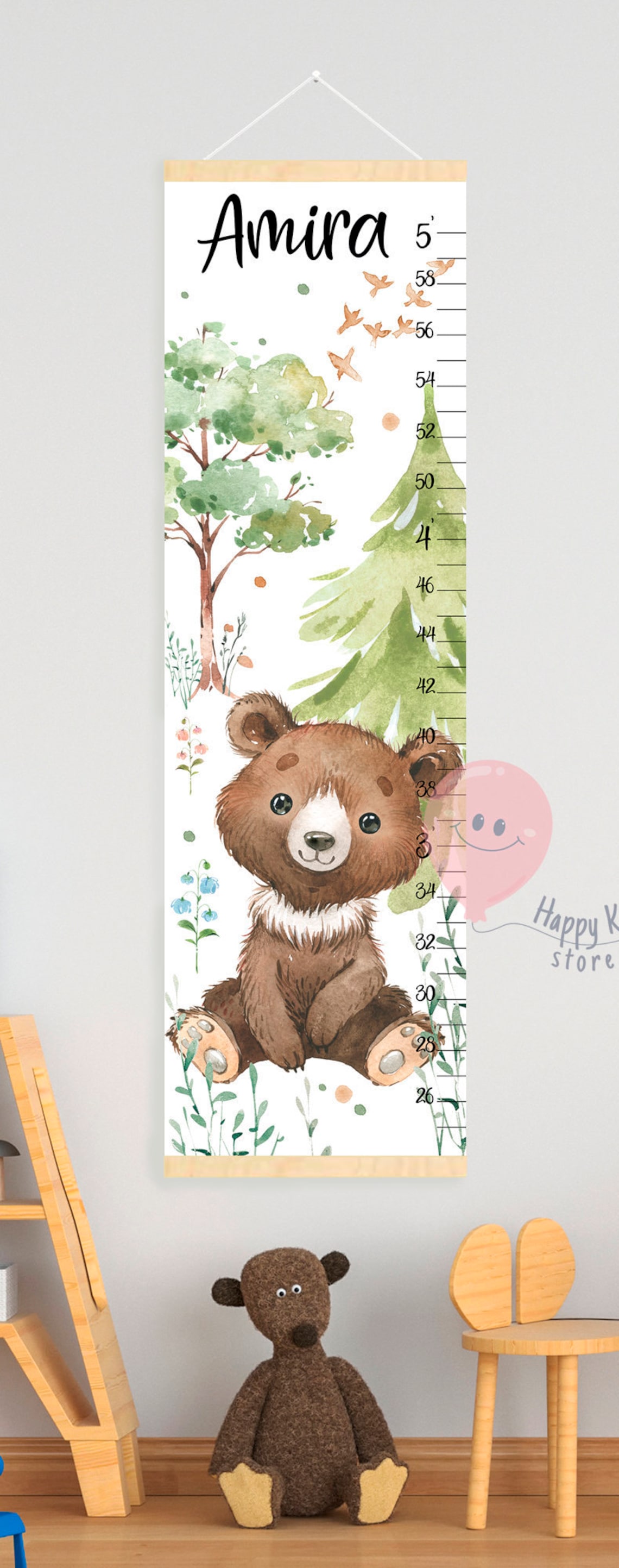 Bear Baby Height Chart Personalized Growth Chart Woodland - Etsy