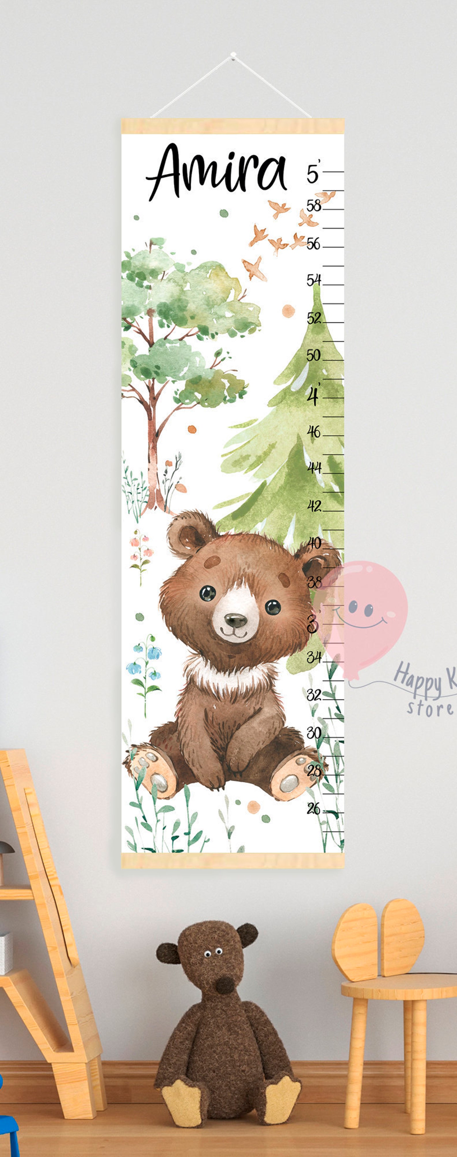 Bear Baby Height Chart Personalized Growth Chart Woodland Animals ...