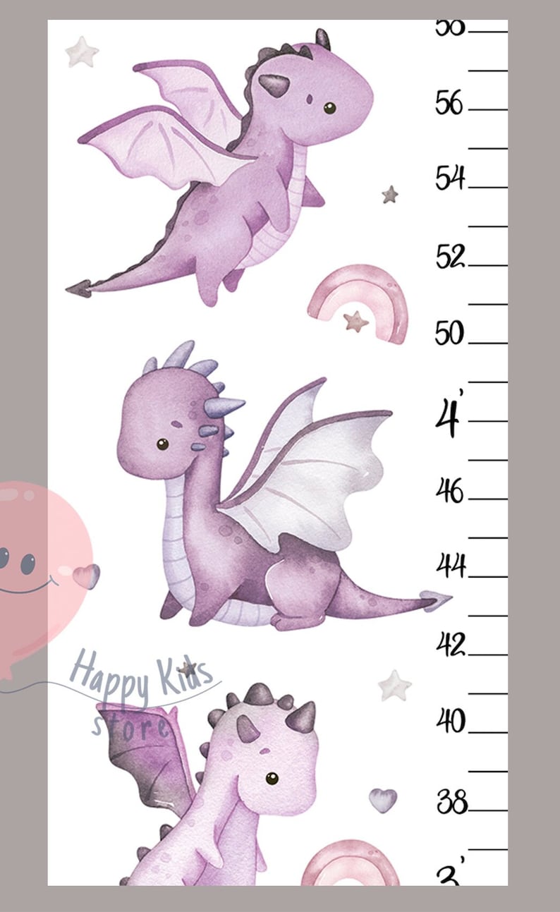 Dragon Growth Chart – Purple Nursery Wall Height Ruler - Etsy
