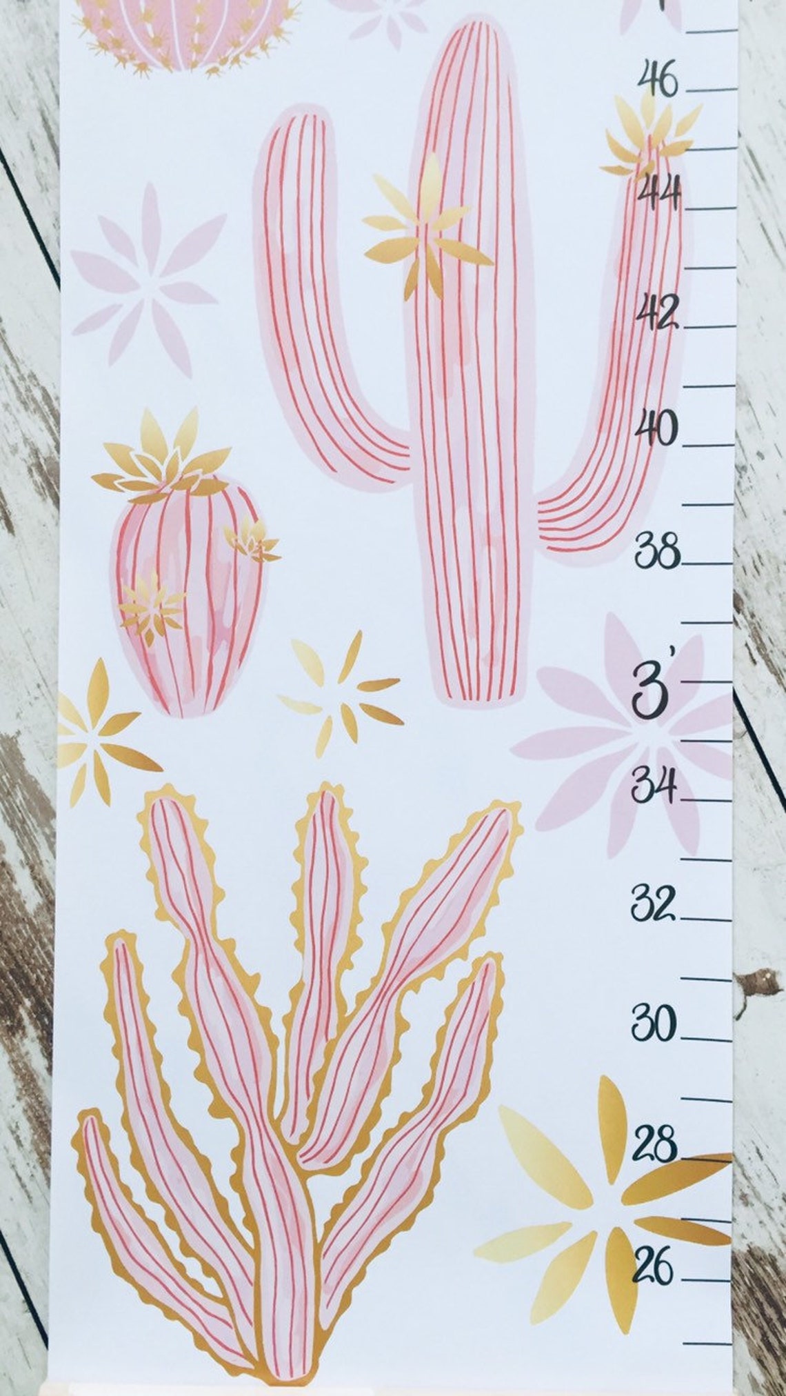 Cactus growth chart Canvas personalized girl height chart Pink | Etsy