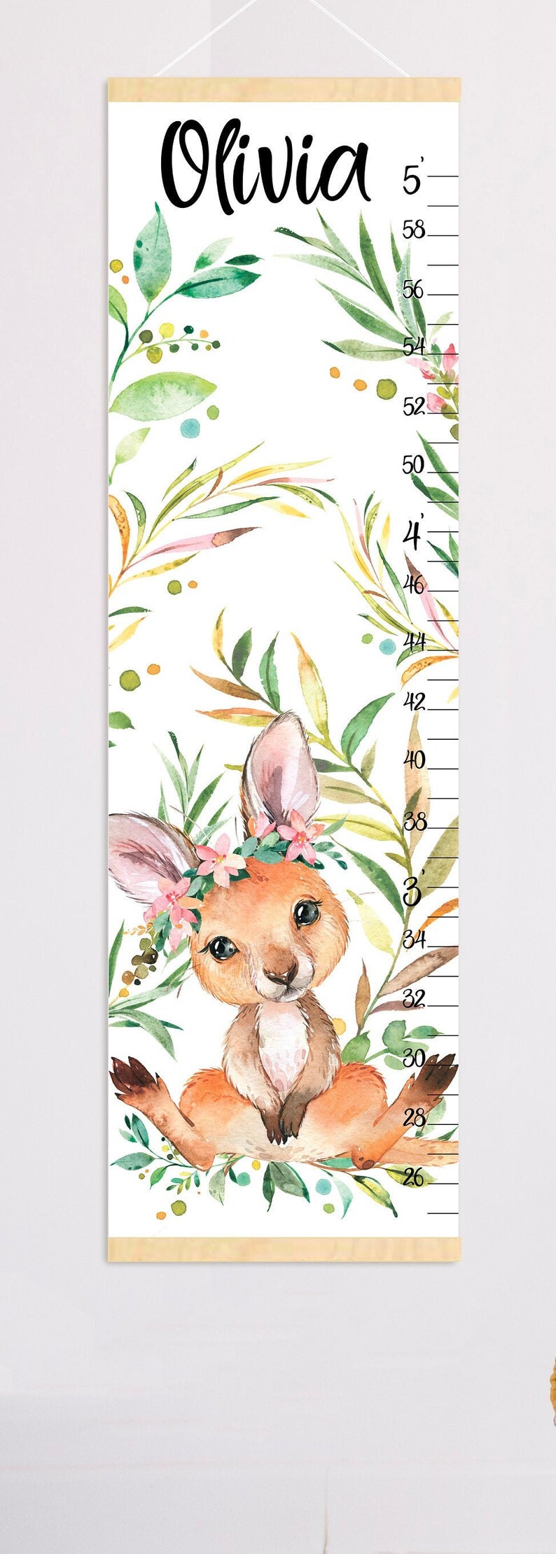 Cute Kangaroo Growth Chart Nursery Art Canvas Personalized | Etsy