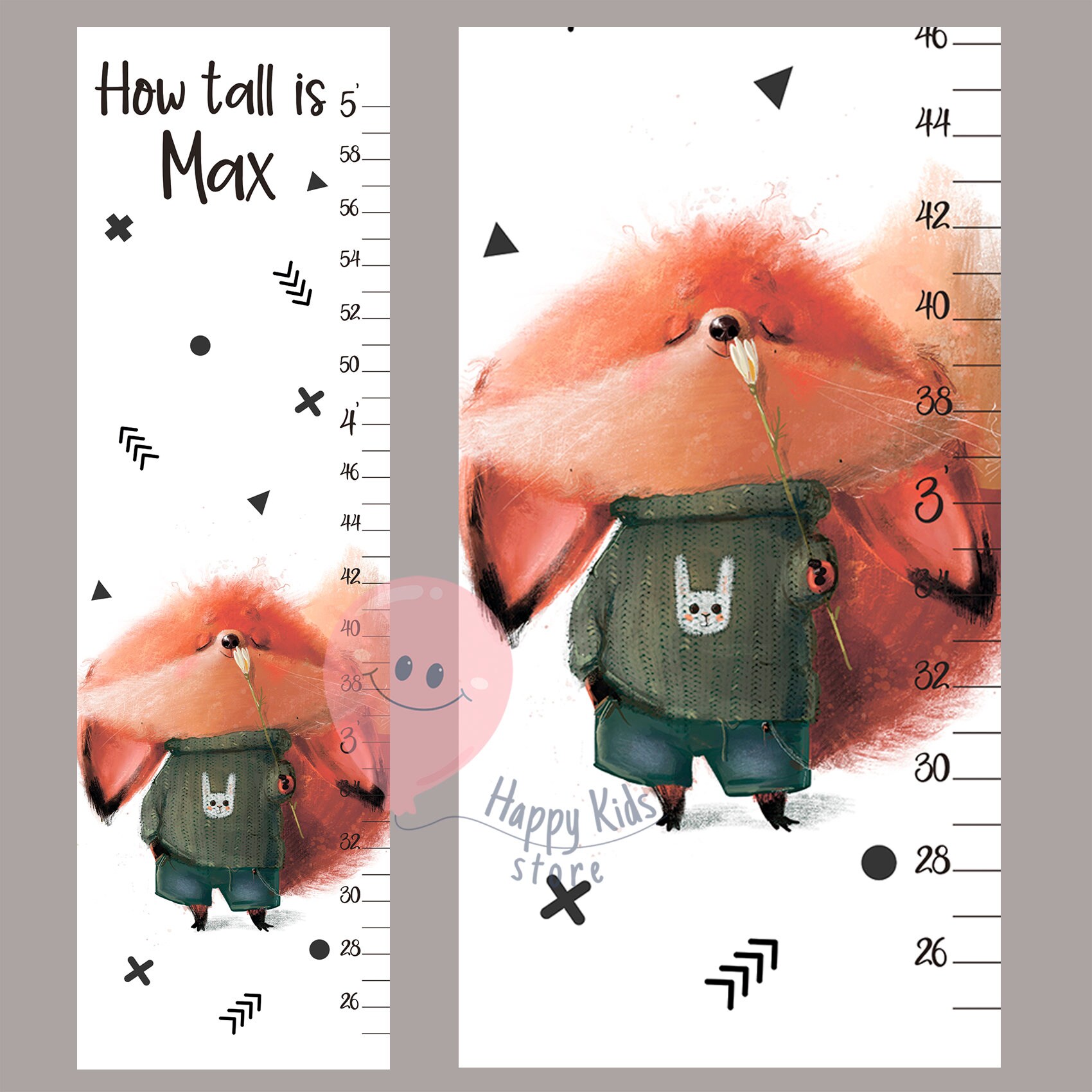 Fox Growth Chart Animals Nursery Wall Hanging Decor Boy Height - Etsy