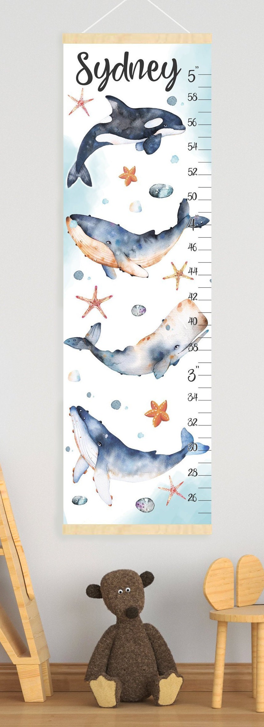 Whales Growth Chart Under the Sea Height Chart Ocean Nursery | Etsy